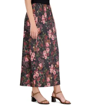 POINT Satin Floral Print Maxi Skirt