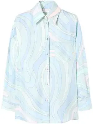 Emilio Pucci All-over Graphic Print Silk Twill Shirt - Blue