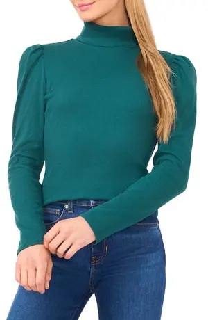 CECE DUPRAZ Gathered Sleeve Turtleneck Top Darkforest
