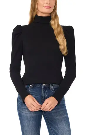 CECE DUPRAZ Gathered Sleeve Turtleneck Top - Rich Black