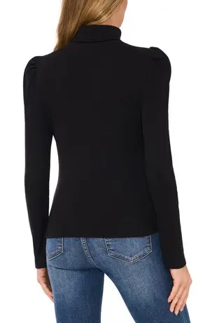 CECE DUPRAZ Gathered Sleeve Turtleneck Top - Rich Black