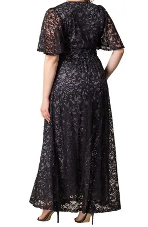 KIYONNA Luminous Sequin Lace A-line Gown - Storm Grey