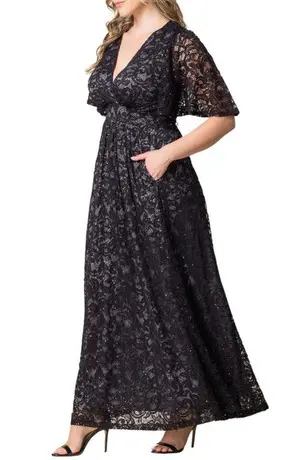 KIYONNA Luminous Sequin Lace A-line Gown - Storm Grey