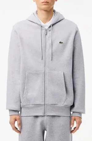Lacoste Zip-up Fleece Hoodie - Silver Chine