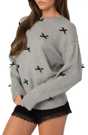EDIKTED Bow Oversized Sweater - Gray-melange