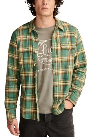 Lucky Brand Plaid Big Slub Twill Button-up Shirt - Natural Green Multi