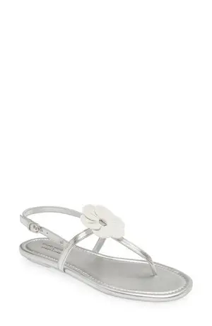STUART WEITZMAN X Sandy Liang T-strap Slingback Sandal - Silver/white