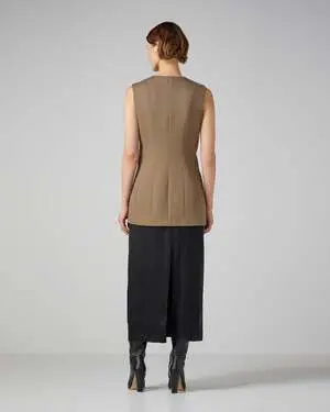Veronica De Piante Gia Vest With Sep In Wool Twill - Mocha