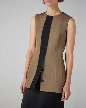 Veronica De Piante Gia Vest With Sep In Wool Twill - Mocha