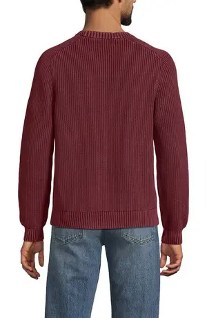 LANDS' END Drifter Cotton Crewneck Sweater - Burgundy Spritz