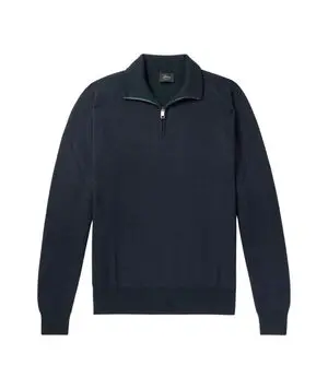 Brioni Slim-fit Ribbed Brushed Cashmere And Wool-blend Half-zip Sweater