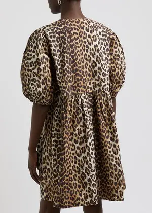 GANNI Printed Cotton-poplin Mini Dress - Leopard