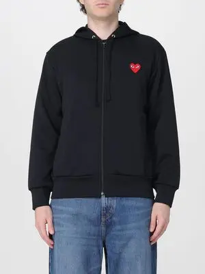 Comme Des Garçons Full-zip Cotton Hoodie With Contrast Logo - Black