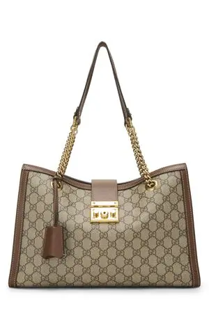 Gucci Gucci Original GG Supreme Canvas Padlock Shoulder Bag Brown
