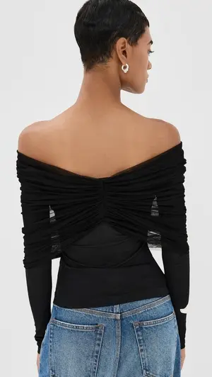 Christopher Esber Sonora Veiled Off-shoulder Knit Top