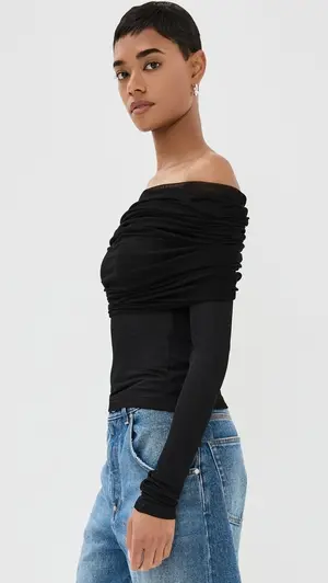 Christopher Esber Sonora Veiled Off-shoulder Knit Top