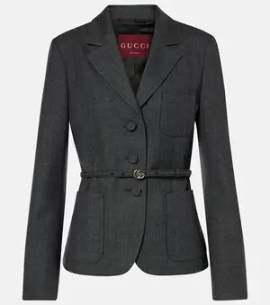 Gucci Double G Belted Wool Blazer