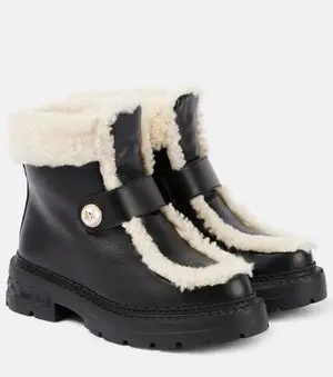 JIMMY CHOO Shea Shearling-lined Leather Ankle Boots - Black