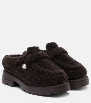 JIMMY CHOO Shea Shearling Platform Mules - Brown