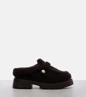 JIMMY CHOO Shea Shearling Platform Mules - Brown