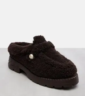 JIMMY CHOO Shea Shearling Platform Mules - Brown