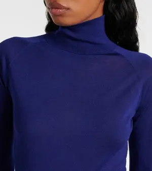 Alaïa Sheer Turtleneck Wool Bodysuit - Blue