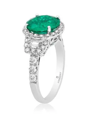 ANDREOLI 18k White Gold Colombian Emerald And Diamond Statement Ring, Size 6 - One-color