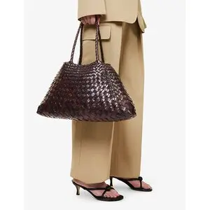 Dragon Diffusion Santa Croce Woven-leather Top-handle Basket Bag - Dark Brown