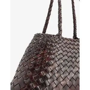 Dragon Diffusion Santa Croce Woven-leather Top-handle Basket Bag - Dark Brown