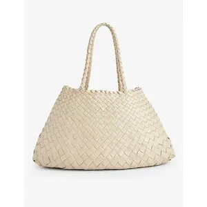 Dragon Diffusion Santa Croce Woven-leather Top-handle Basket Bag - Pearl