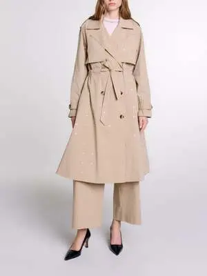 Maje Cotton Studded Trench Coat - Beige