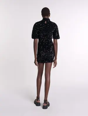 Maje Polyester Short Velvet And Sequinned Dress
