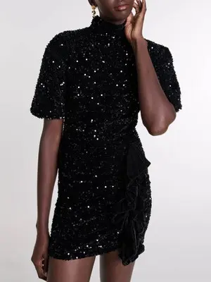 Maje Polyester Short Velvet And Sequinned Dress