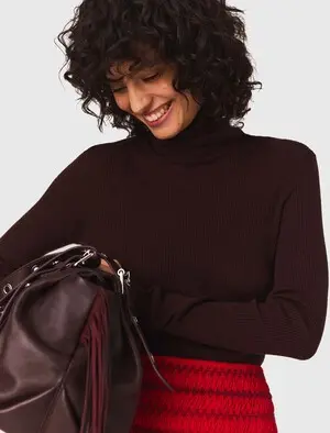 Maje Wool And Silk Turtleneck Sweater - Brown
