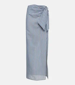 Brunello Cucinelli Striped Cotton And Silk Wrap Maxi Skirt - Blue