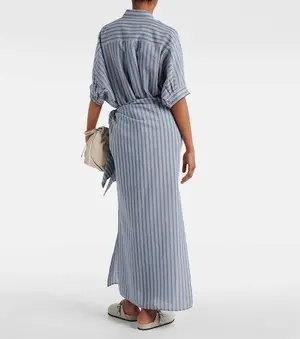 Brunello Cucinelli Striped Cotton And Silk Wrap Maxi Skirt - Blue