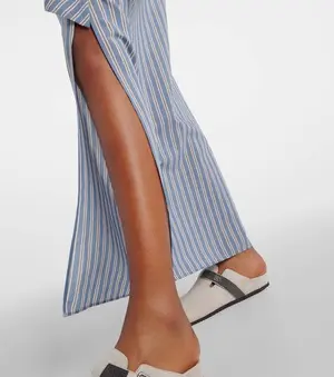 Brunello Cucinelli Striped Cotton And Silk Wrap Maxi Skirt - Blue