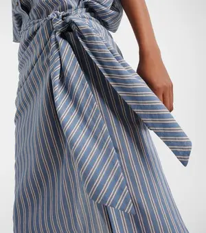 Brunello Cucinelli Striped Cotton And Silk Wrap Maxi Skirt - Blue