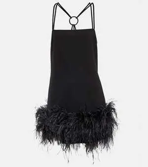 Attico Fujiko Feather-trimmed Minidress - Black