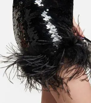 Giuseppe Di Morabito Feather-trimmed Sequined Miniskirt - Black