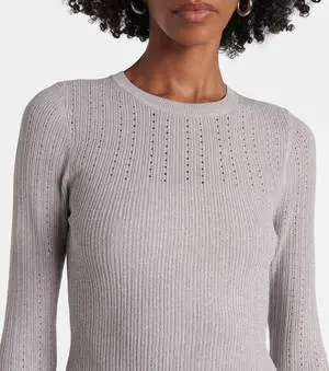 Veronica Beard Nami Knitted Lame Midi Dress - Silver