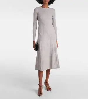 Veronica Beard Nami Knitted Lame Midi Dress - Silver