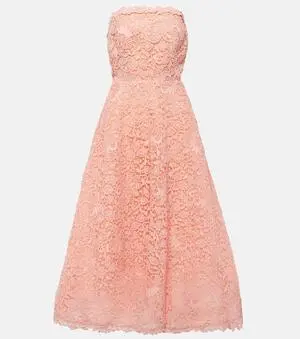 Carolina Herrera Strapless Guipure Lace Midi Dress