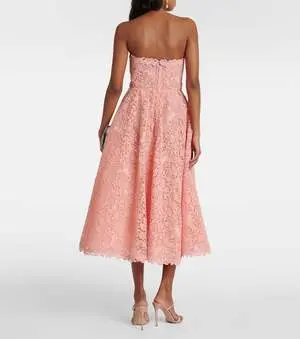Carolina Herrera Strapless Guipure Lace Midi Dress