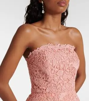 Carolina Herrera Strapless Guipure Lace Midi Dress