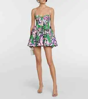 AREA Embellished Printed Denim Minidress