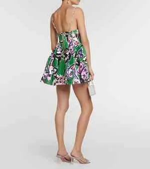 AREA Embellished Printed Denim Minidress