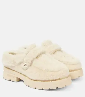 JIMMY CHOO Shea Shearling Platform Mules - White