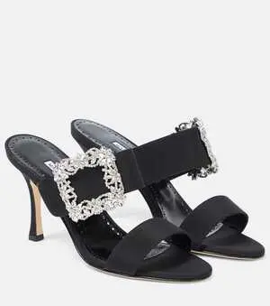 Manolo Blahnik Gable Embellished Satin Sandals - Black