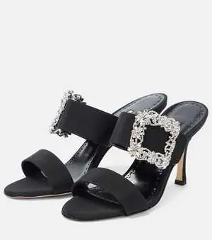 Manolo Blahnik Gable Embellished Satin Sandals - Black